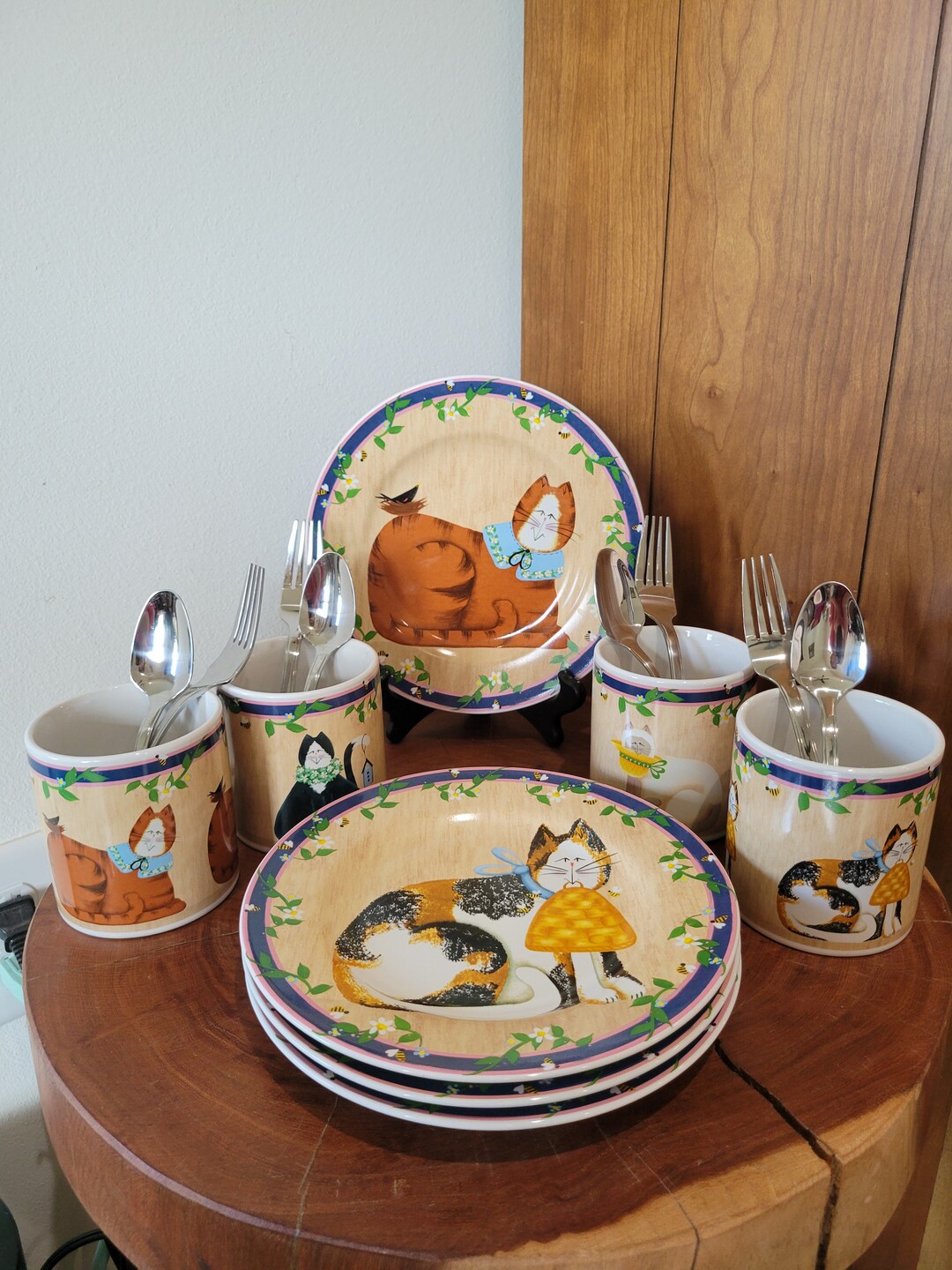 Fiddlestix Sakura Garden Cats Stoneware Dessert Set 26 - Etsy