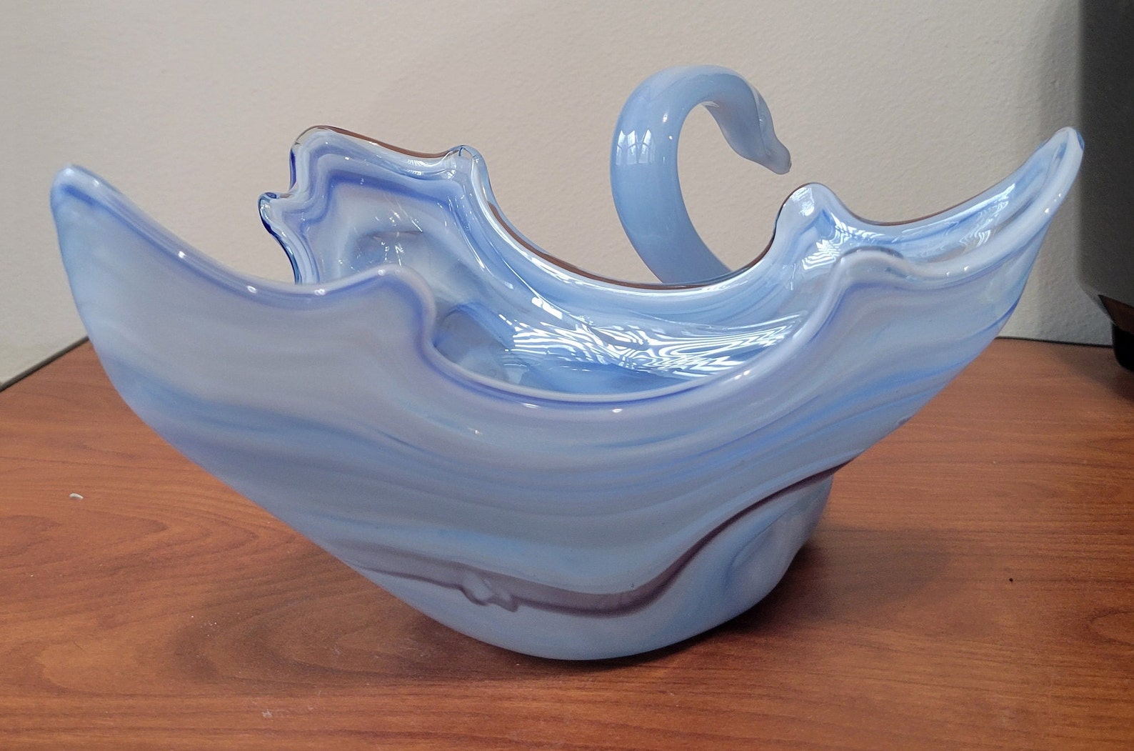 Vintage Ozark Sooner Art Glass Swan Figurine, Blue and White ...