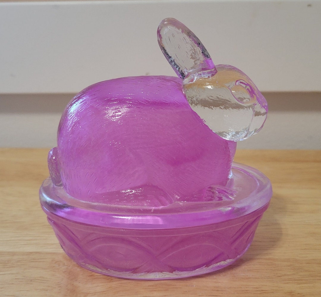 Gorgeous Valerie Nesting Easter Bunny Rabbit Purple Glass Covered Dish ...