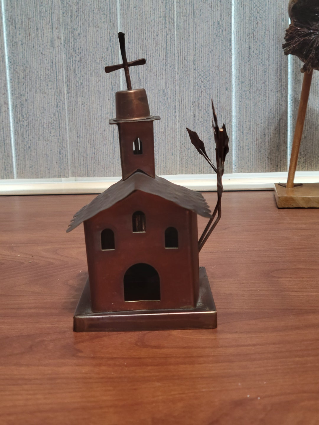 Vintage Copper Color Tin Wind up Church Music Box Plays AMAZING Grace ...