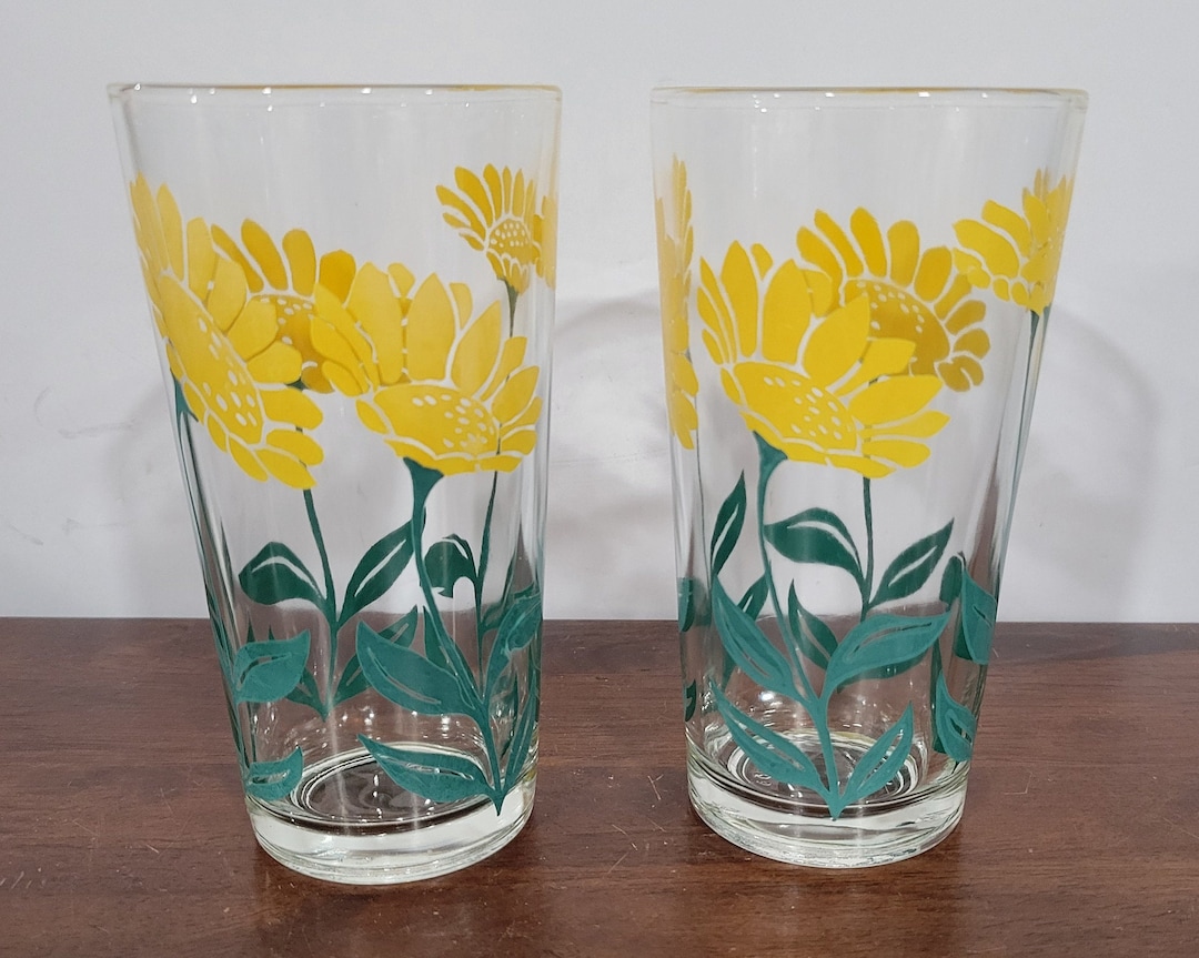 Vintage Sunflower Juice Glass 7 Oz Tumblers Set of 2 - Etsy