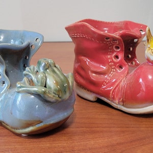 Planter Ceramic Flower Pot Indoor Planters Old Fashioned Boot Shoes Red ...