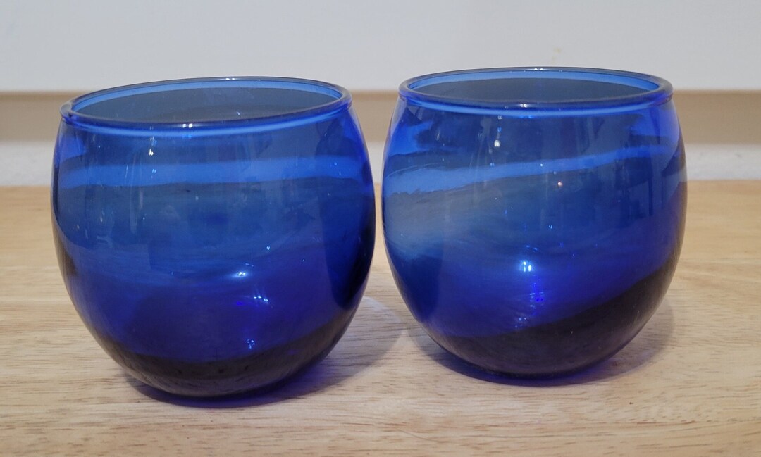 Vintage Pair of Cobalt Blue Roly Poly Glasses Beautiful Pair of Cobalt ...
