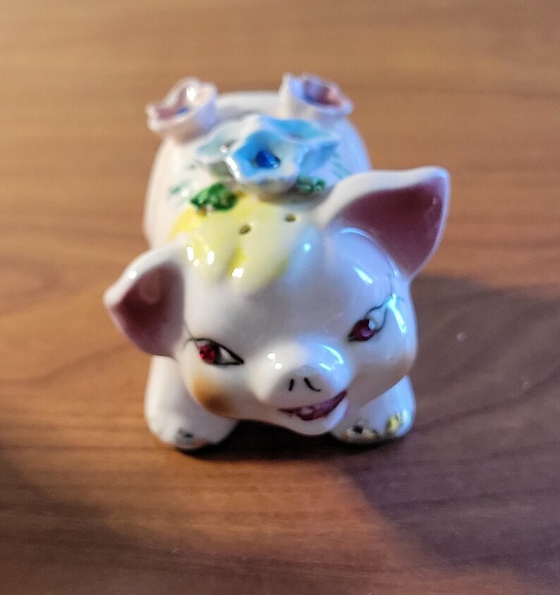 Vintage Fancy Piggy Pig Salt and Pepper Shakers Flowers on - Etsy