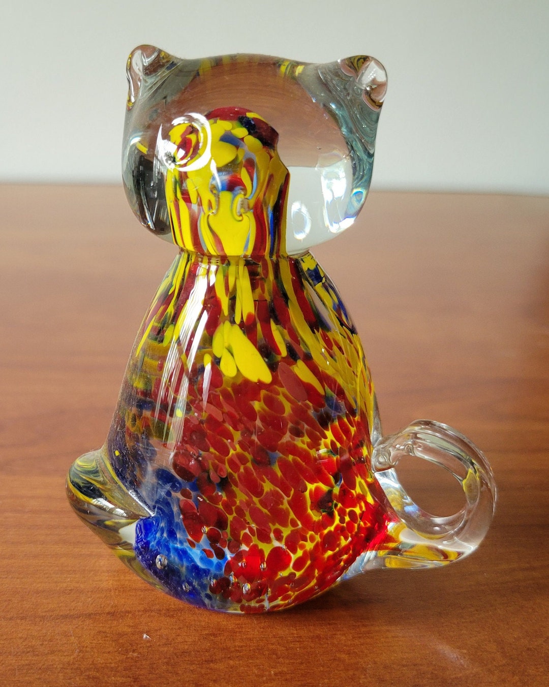 Vintage Hand Blown Glass Cat Paperweight, Multicolor Design - Etsy