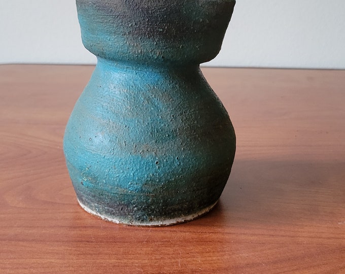 Vintage Hand Made Rough Glazed Pottery Pitcher Turquoise Blue Over ...
