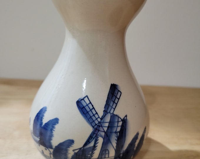 Vintage Hand Painted Delft Blue Bud Vase White Windmills Birds Sailing ...