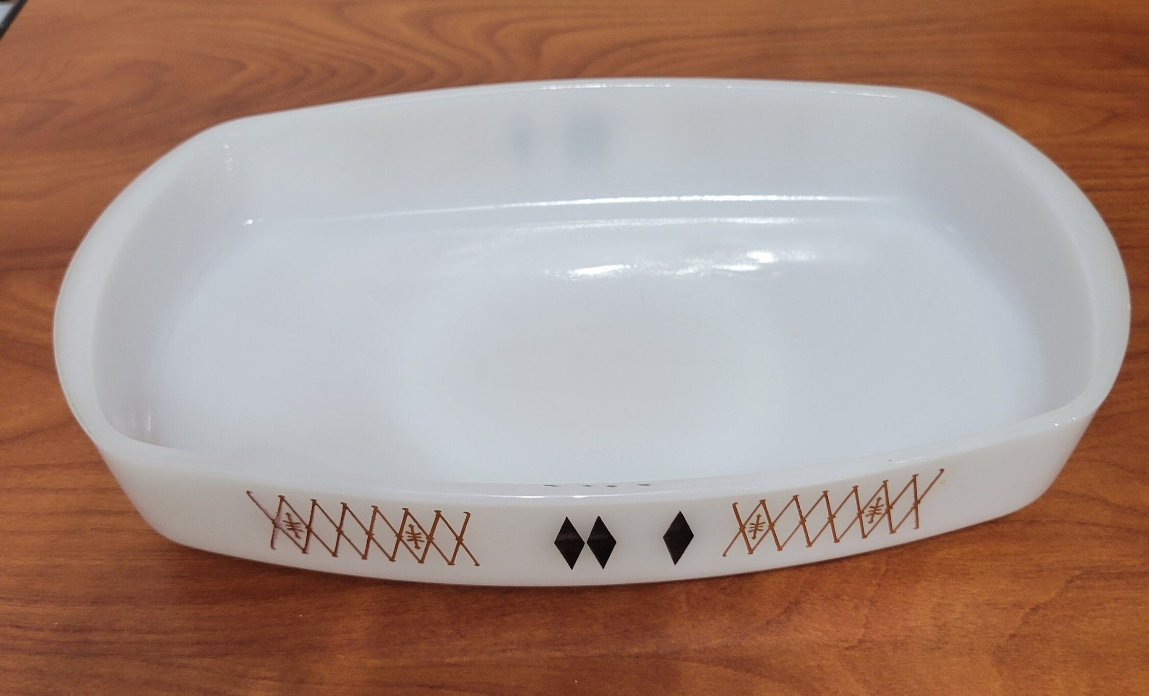 Vintage Mid Century Modern Federal Glass Atomic Harlequin Baking Dish ...