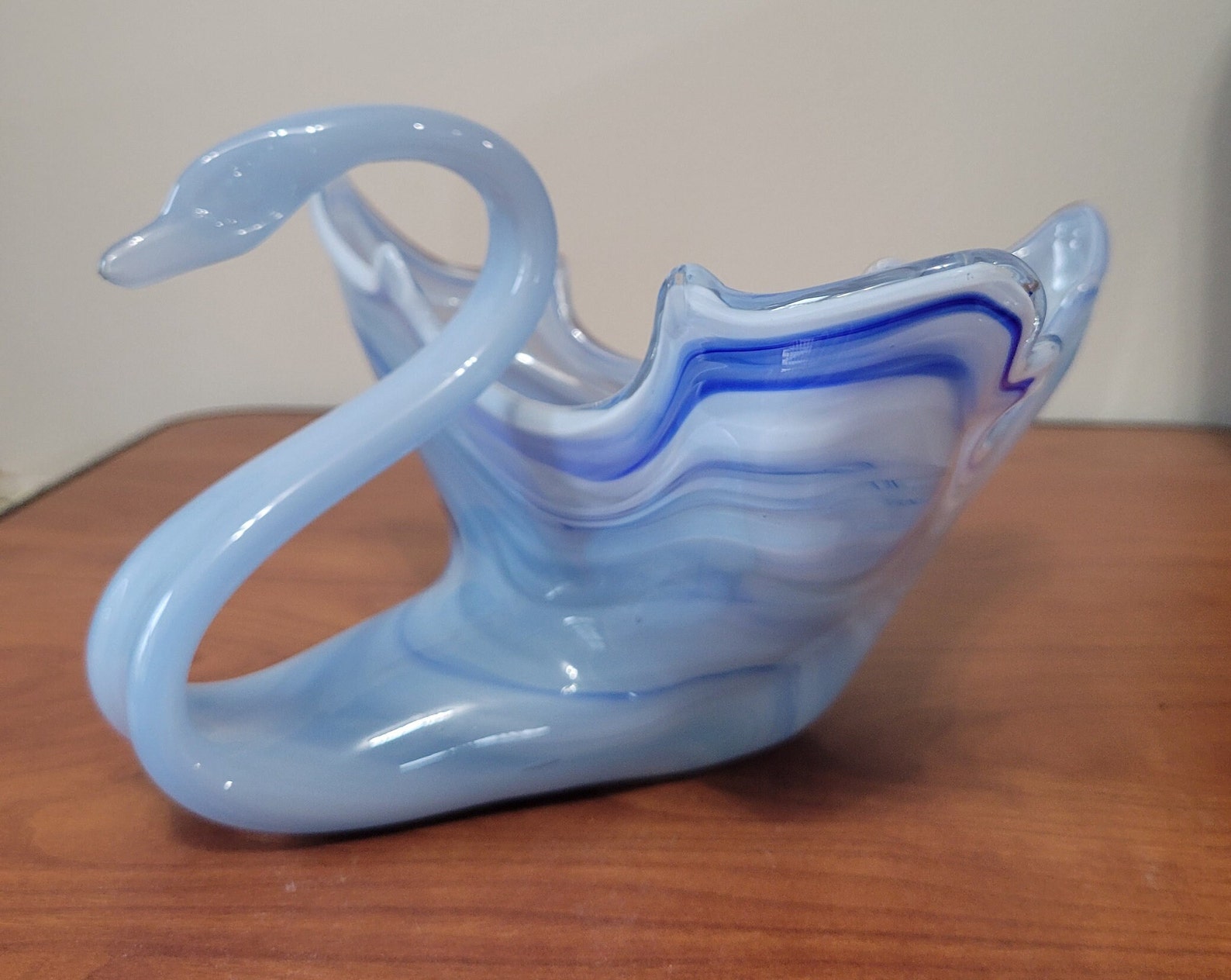 Vintage Ozark Sooner Art Glass Swan Figurine, Blue and White ...