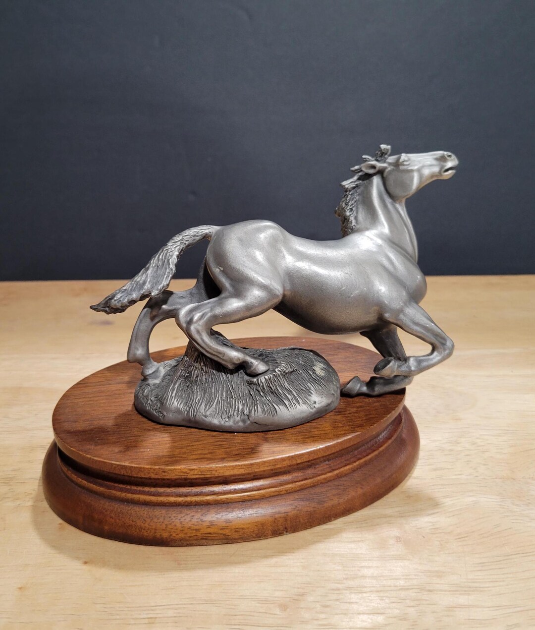 Vintage Chilmark 1976 Fine Pewter "stallion" Figurine Sculpture on Wood ...