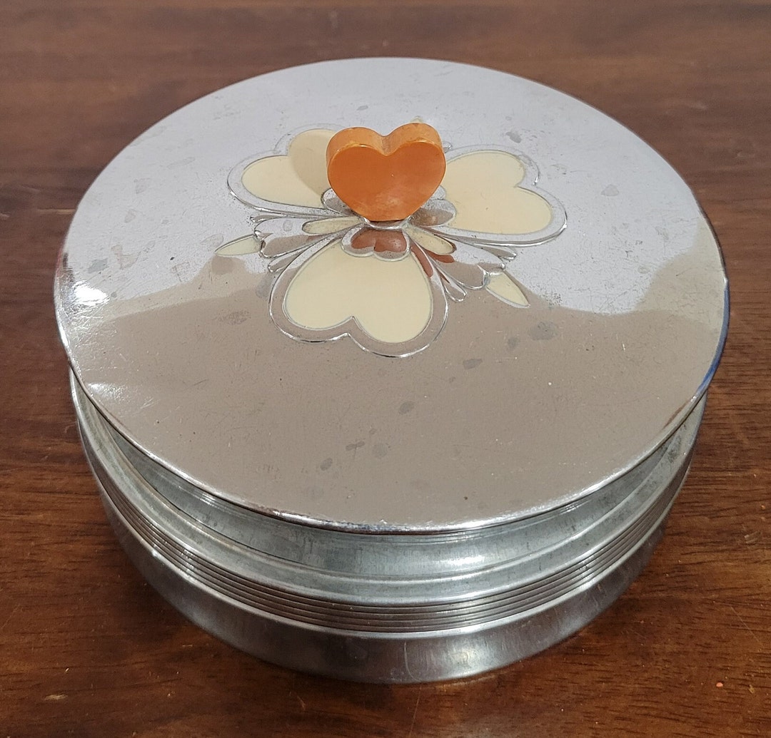 Vintage Art Deco Chase Metal Powder Trinket Box Chrome With Glass ...