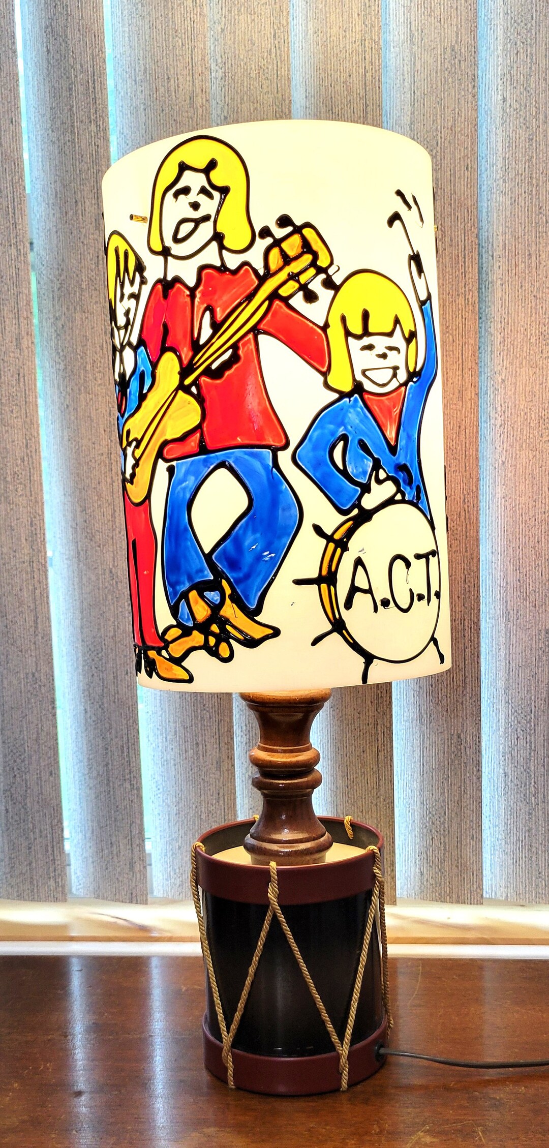 Vintage Fiberglass Lamp Shade With Music Band Hand-painted With Drum ...