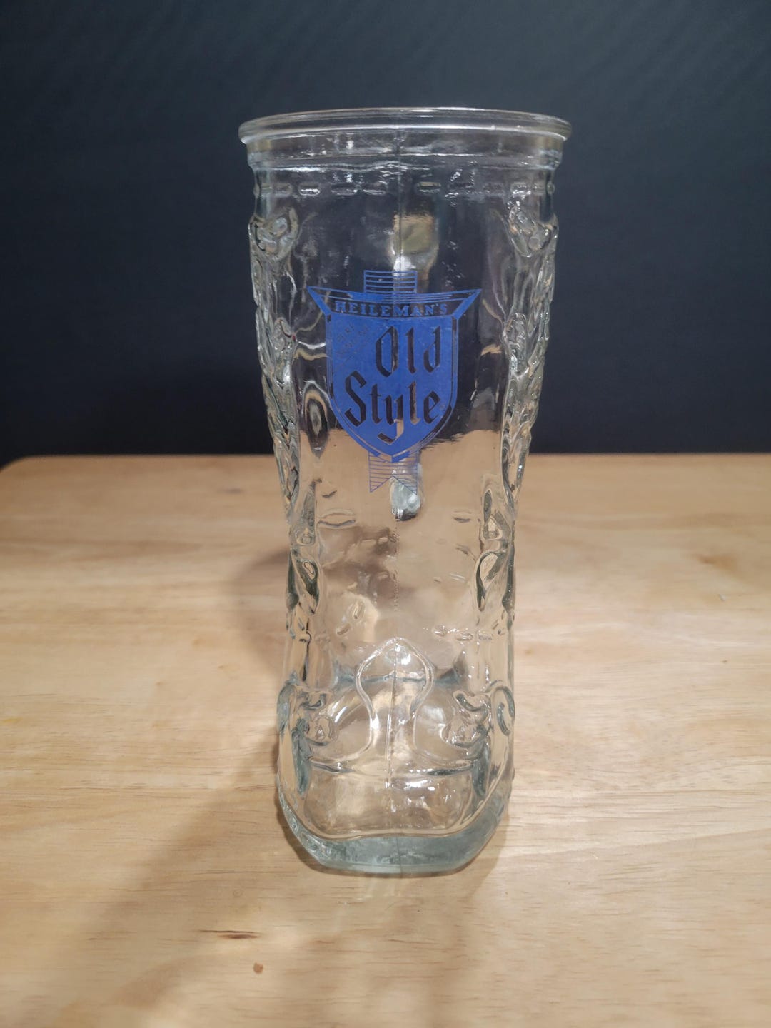 Tall Cowboy Boot Glass Mug With Heilemans Old Style Beer Logo on Front ...