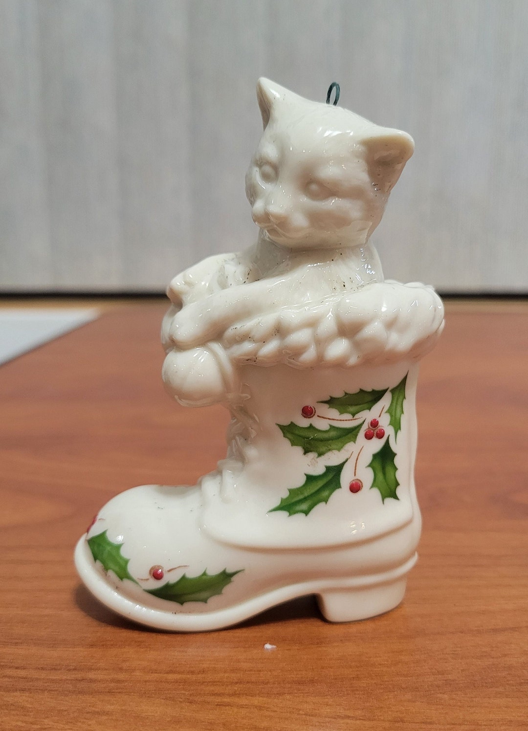Vintage 1997 Lenox Cat in a Stocking Ornament Miniature Christmas Cat ...