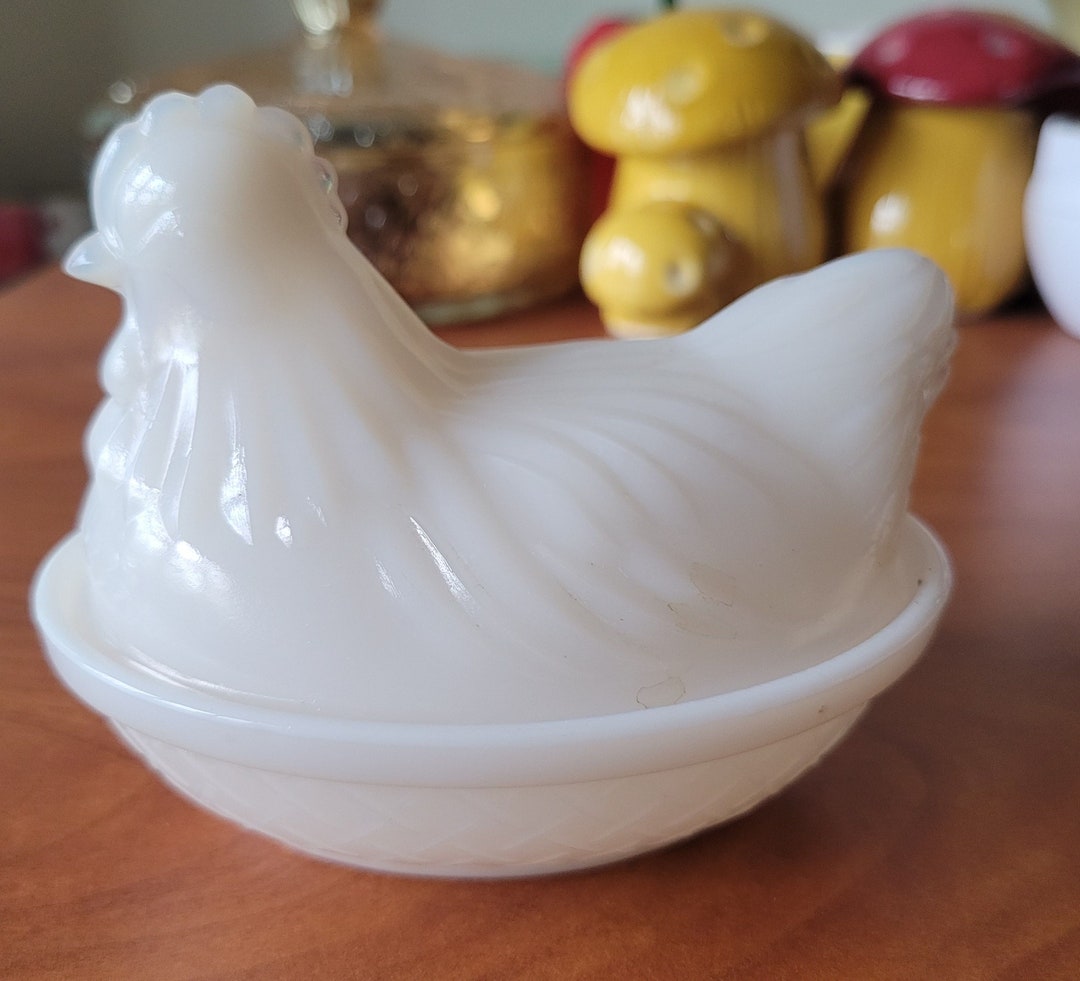 Vintage Milk Glass Hen on Nest Candy Dish, Easter Decor - Etsy
