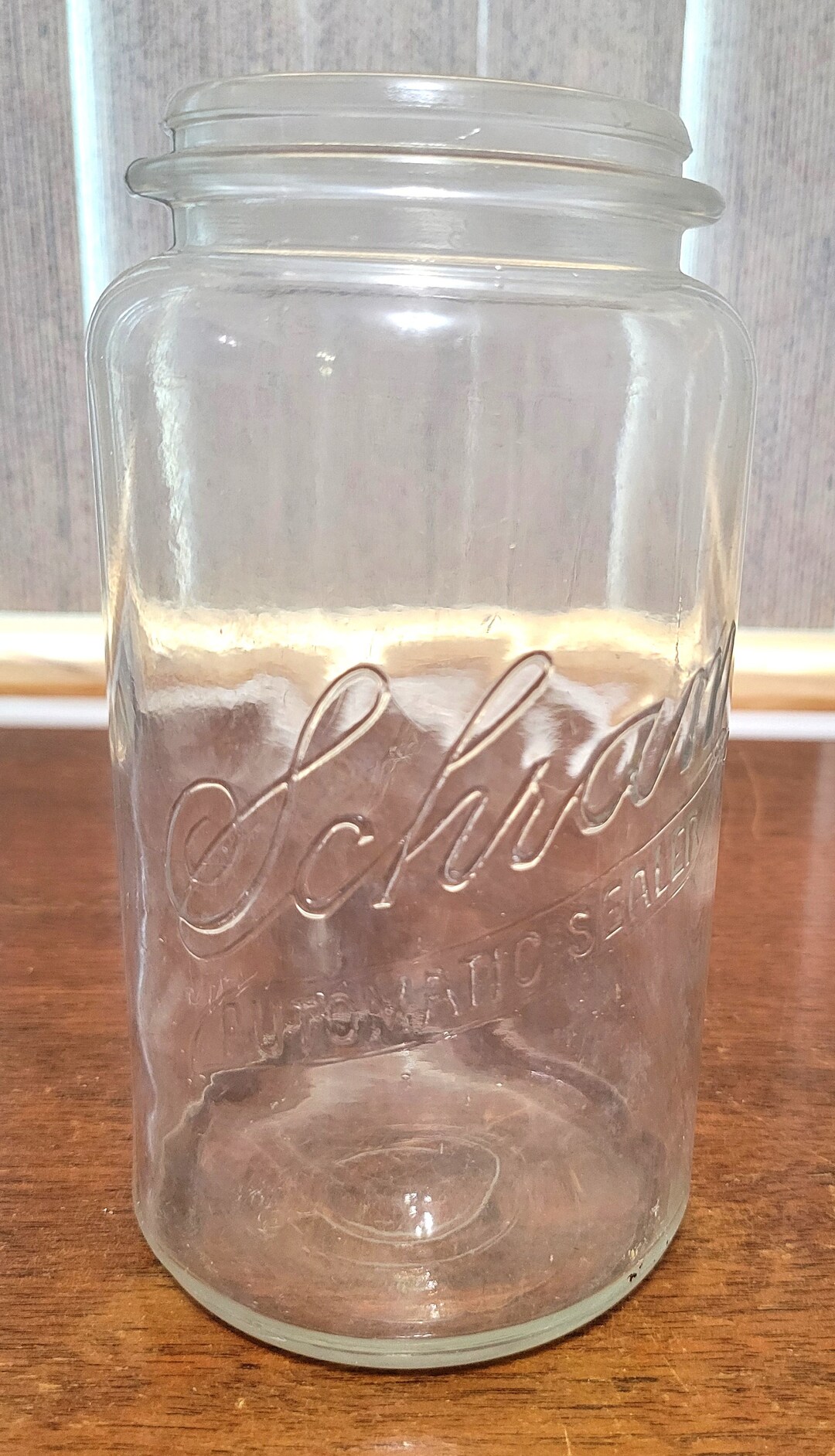 Antique Schram St. Louis Automatic Sealer B 6 3/4" Tall Embossed Glass ...