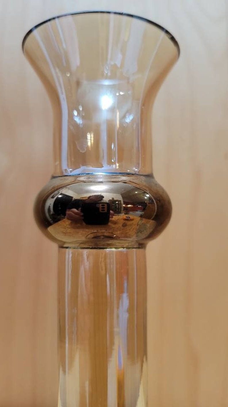 Beautiful Candlestick Holder Art Glass With Bronze Color Trim - Etsy