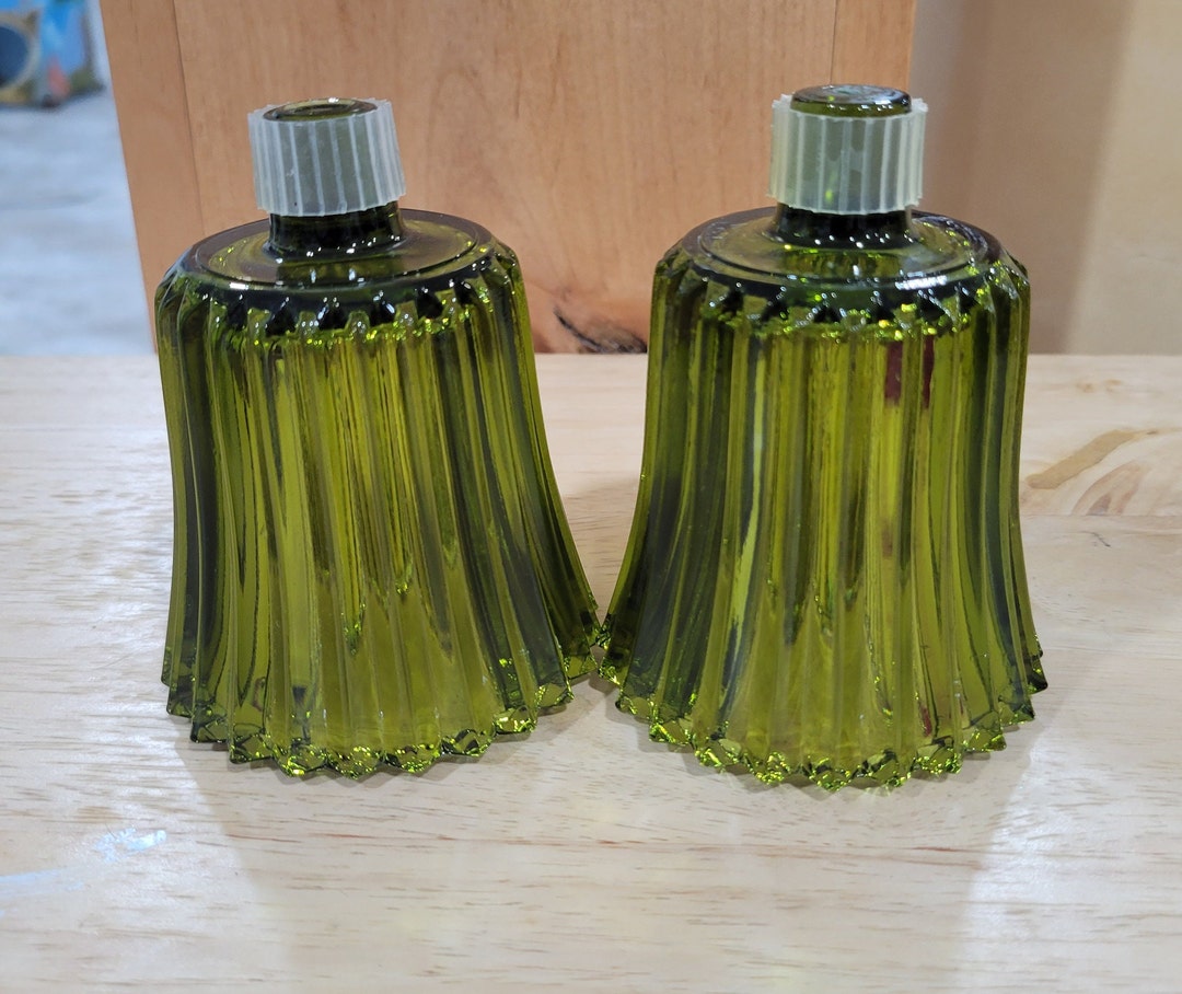 SET of Two 2 Forest Green Glass Peg Votive Candle Holders, Ribbed Glass ...