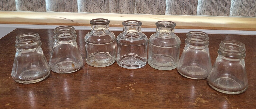 Vintage Set of 7 Glass Ink Bottles Round Bottoms Three Bell Shaped ...