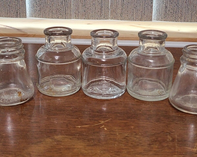 Vintage Set of 7 Glass Ink Bottles Round Bottoms Three Bell Shaped ...