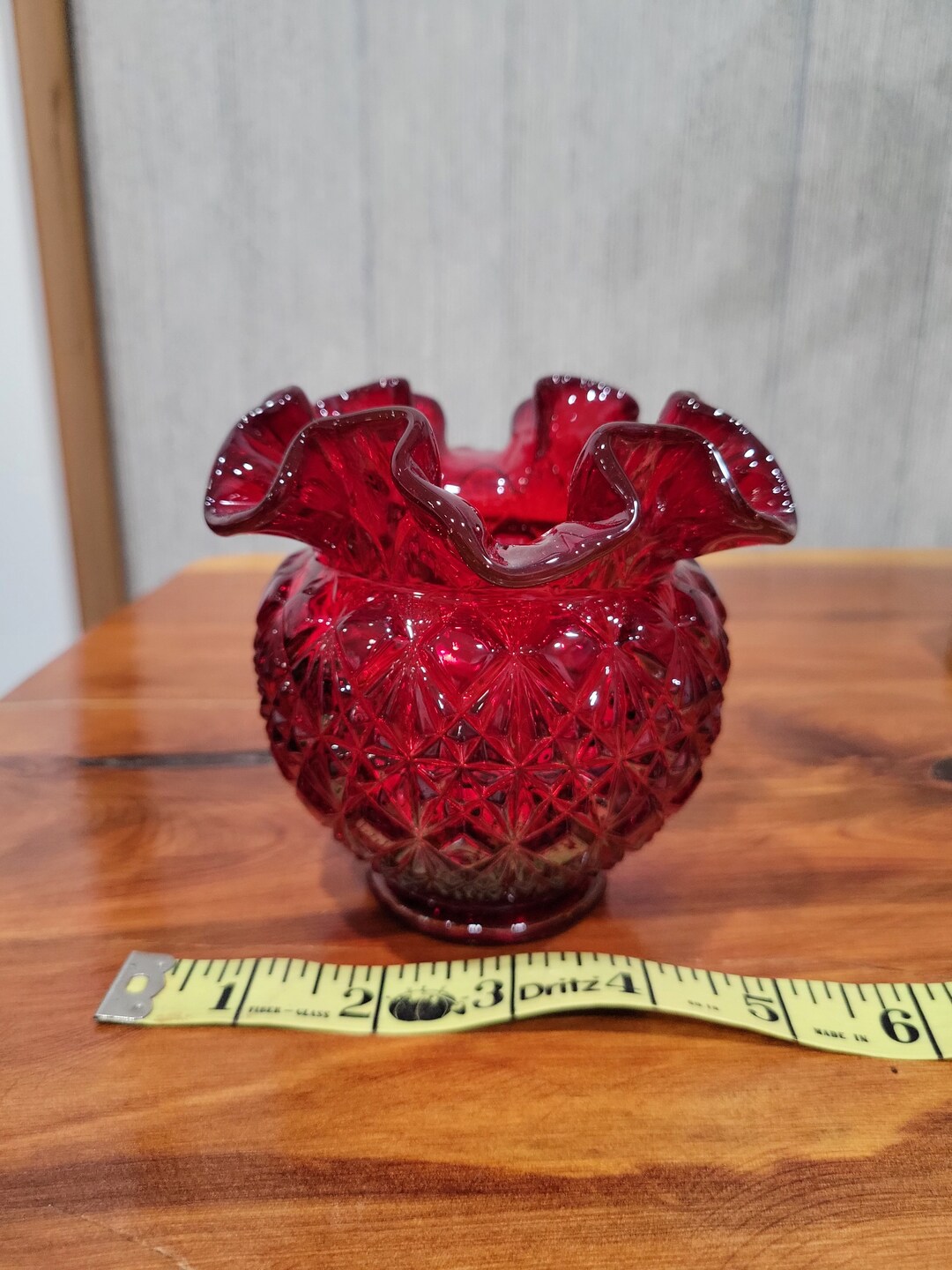 Vintage Fenton Art Glass Ruby Red Cut and Block Ruffled Bowl - Etsy
