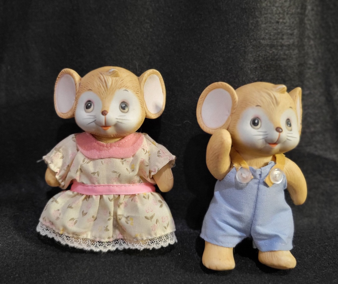 Vintage Homco Porcelain Jointed Mice Articulated Ceramic Mouse Doll Set ...