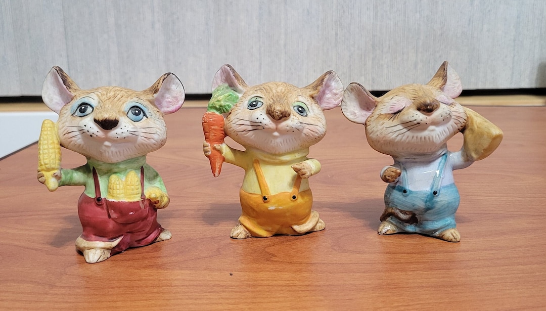Vintage Homco Mouse Figurines, Country Mice Trio With Treats - Etsy