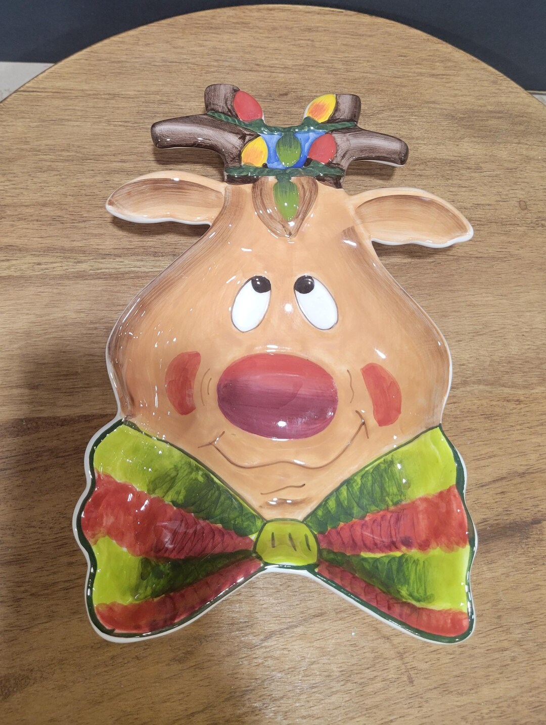 Vintage Christmas Silly Rudolph REINDEER Dish by Clay Art Multi-purpose ...