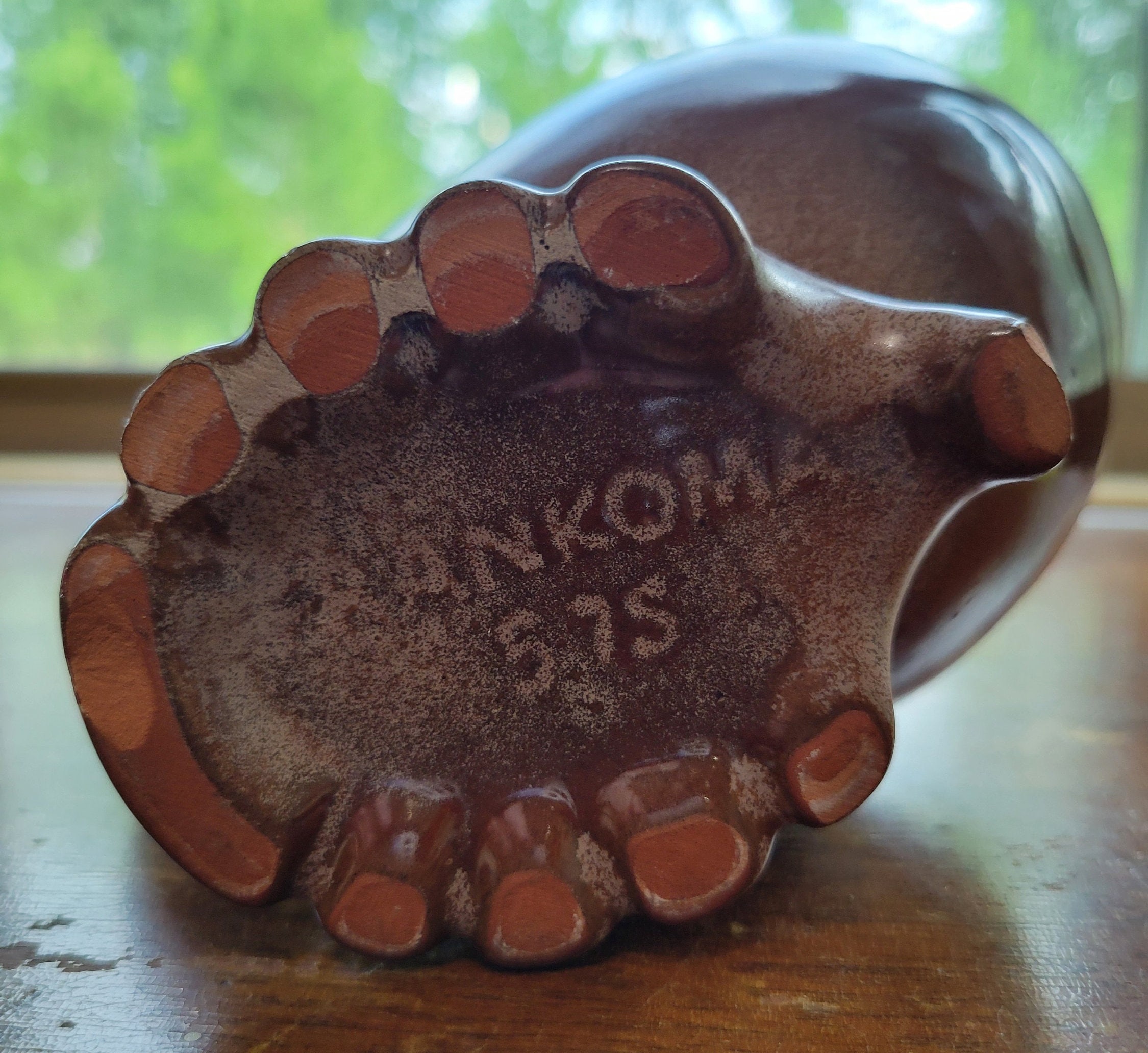 Vintage FRANKOMA Pottery Cornucopia Vase – Brown Glaze, Seashell Footed ...