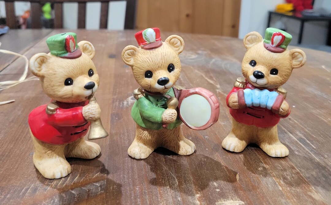 Vintage Homco Teddy Bears Ready for Christmas Holiday Decor Set of ...