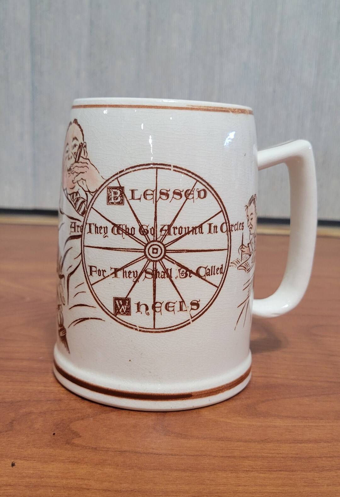 Vintage Enesco Tall Beer Stein Ceramic Mug, Blessed Are They Who Go ...