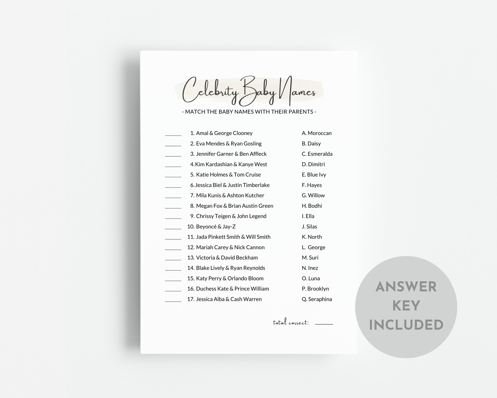 Celebrity Baby Names Game Baby Shower Celebrity Baby Names - Etsy