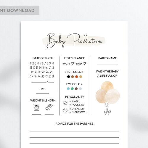 Baby Shower Predictions Cards Baby Guesses Cards Printable - Etsy