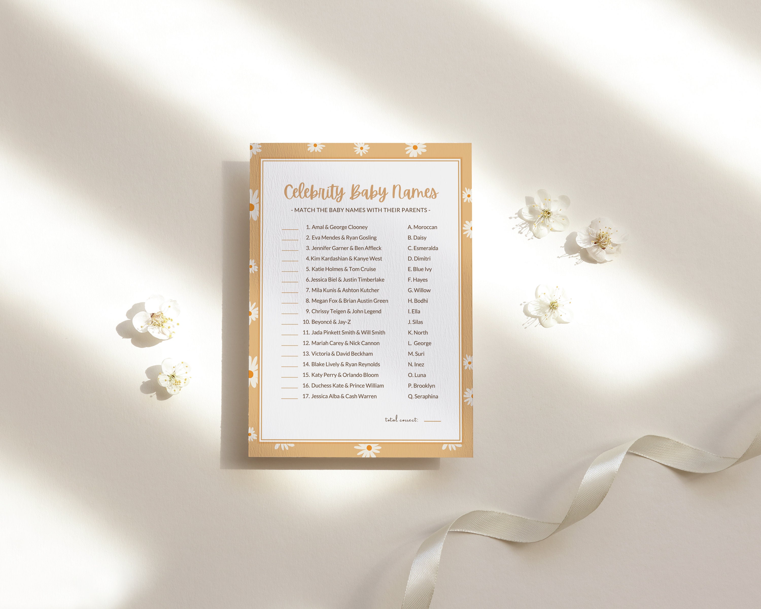 Celebrity Baby Names Game, Daisy Flowers, Baby Shower Celebrity Baby ...