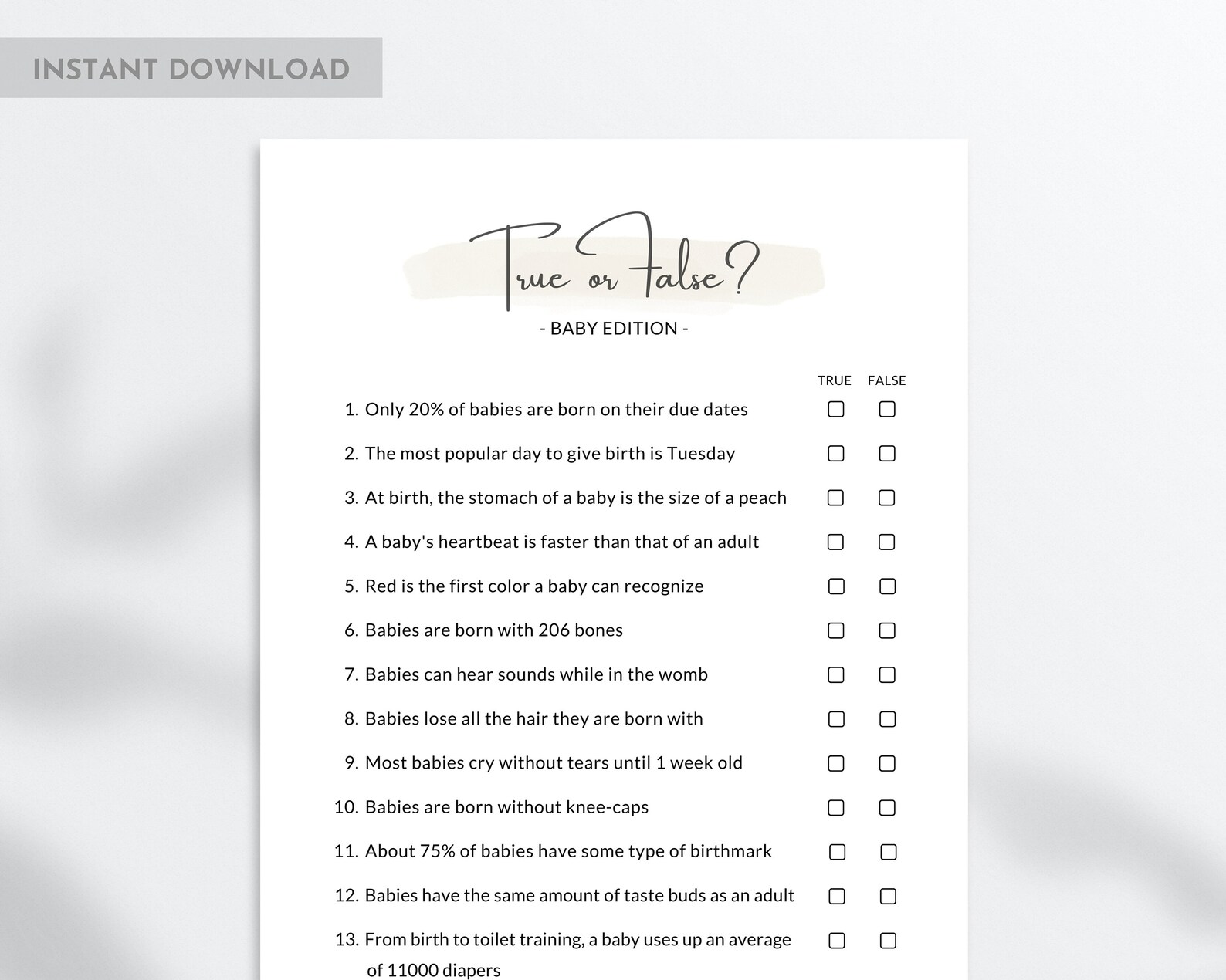 True or False Baby Shower Game True or False Game Oh Baby - Etsy