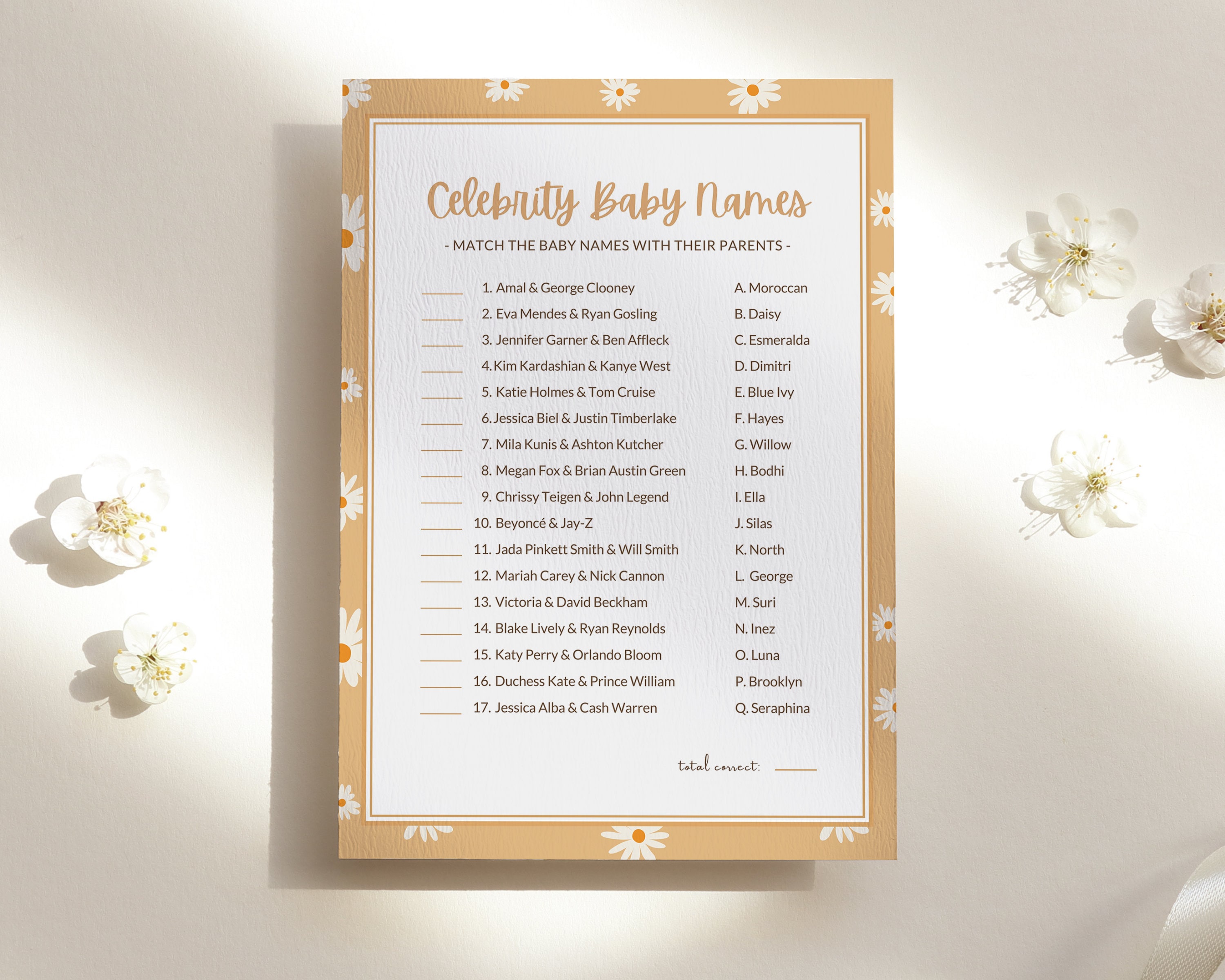 Celebrity Baby Names Game, Daisy Flowers, Baby Shower Celebrity Baby ...