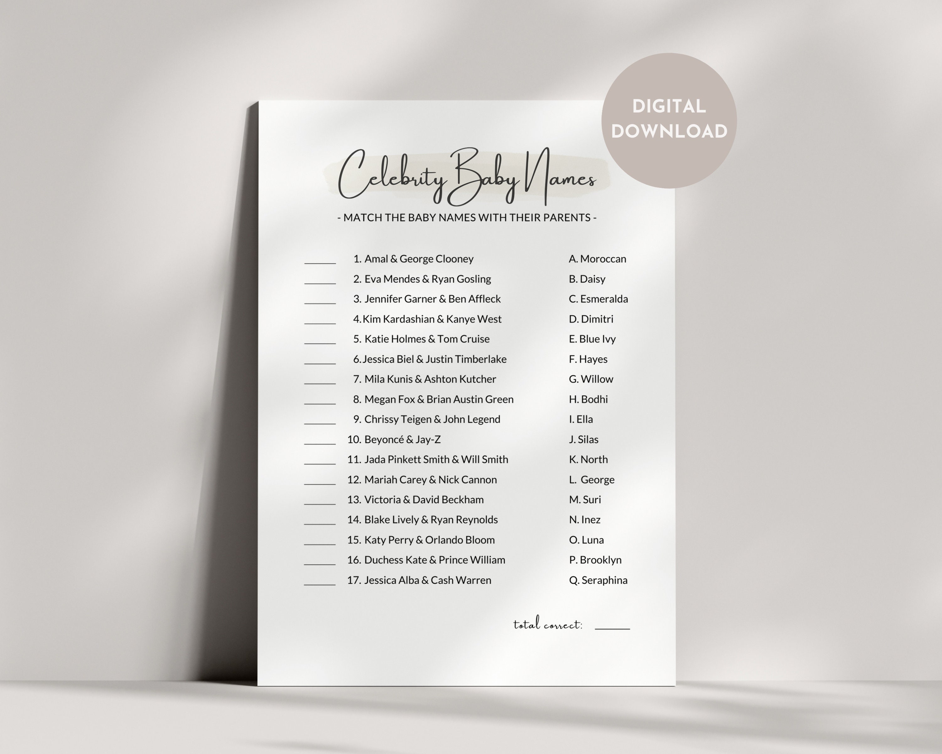 Celebrity Baby Names Game, Baby Shower Celebrity Baby Names, Baby Name ...