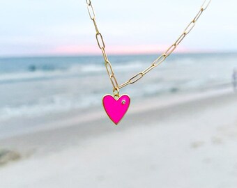 Pink Heart Necklace - Etsy