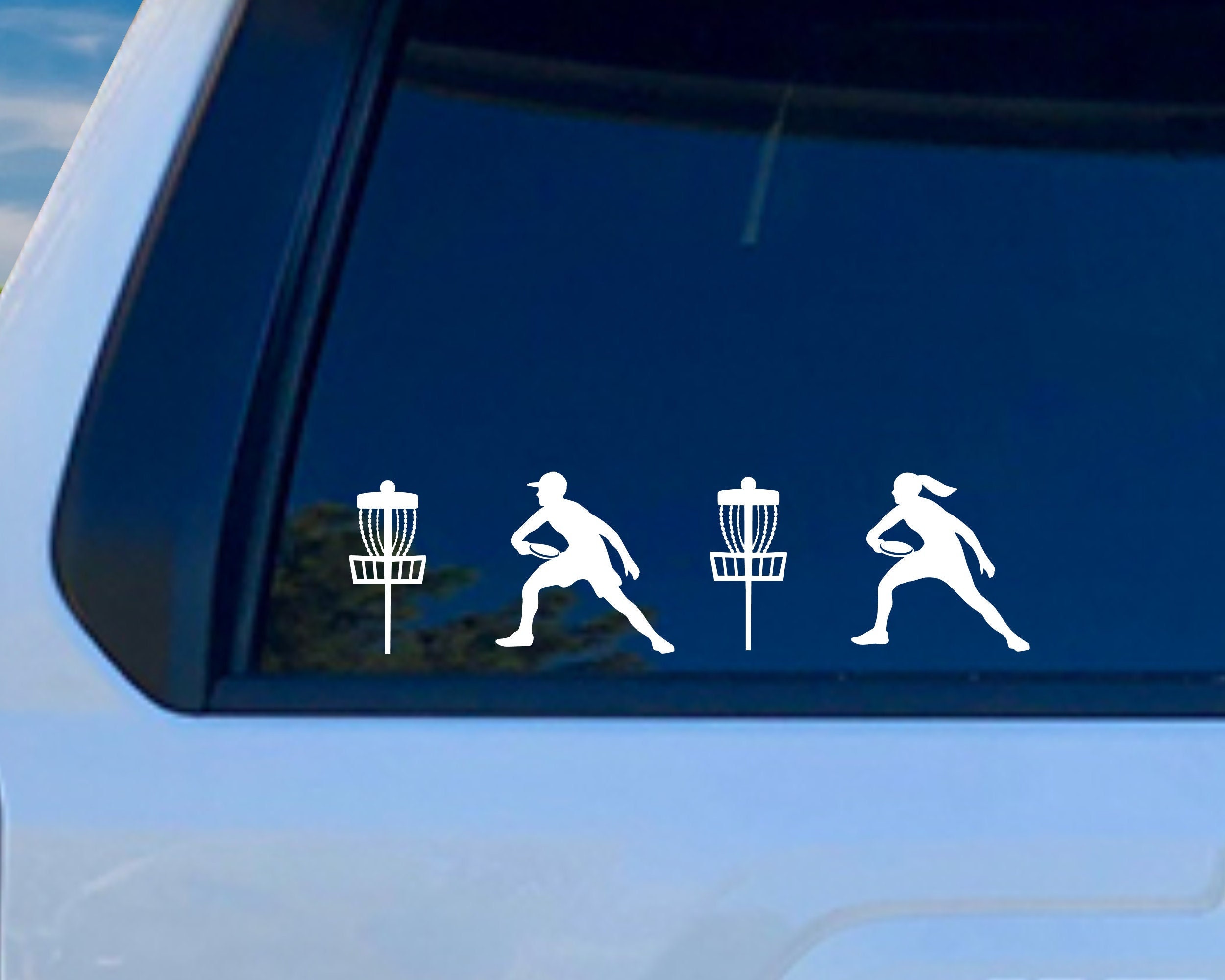 Disc Golf Vinyl Decal, Male or Female Silhouette, Throwing Into Basket ...