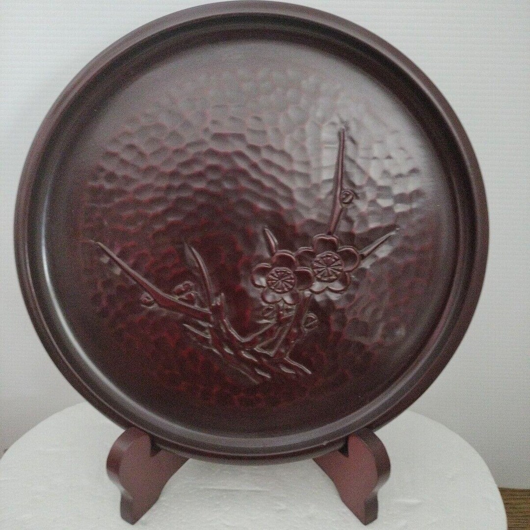 Japan Azumaya Kamakura Bori Carving Lacquerware Plate W/stand New in ...