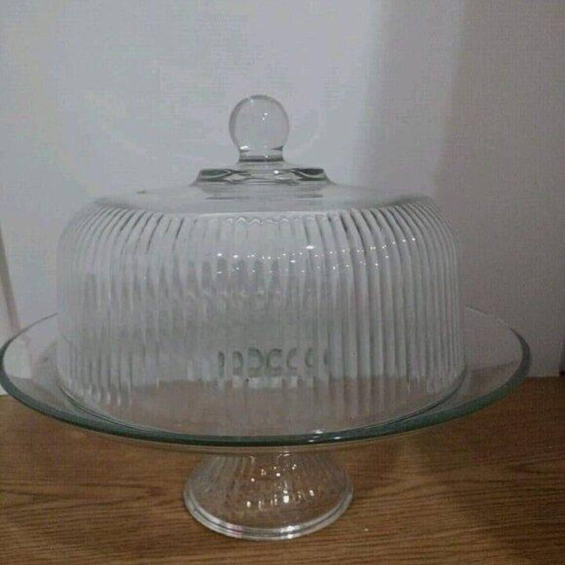 Vintage Covered Cake Stand - Ribbed Cover & Pedestal Clear Glass Cake ...