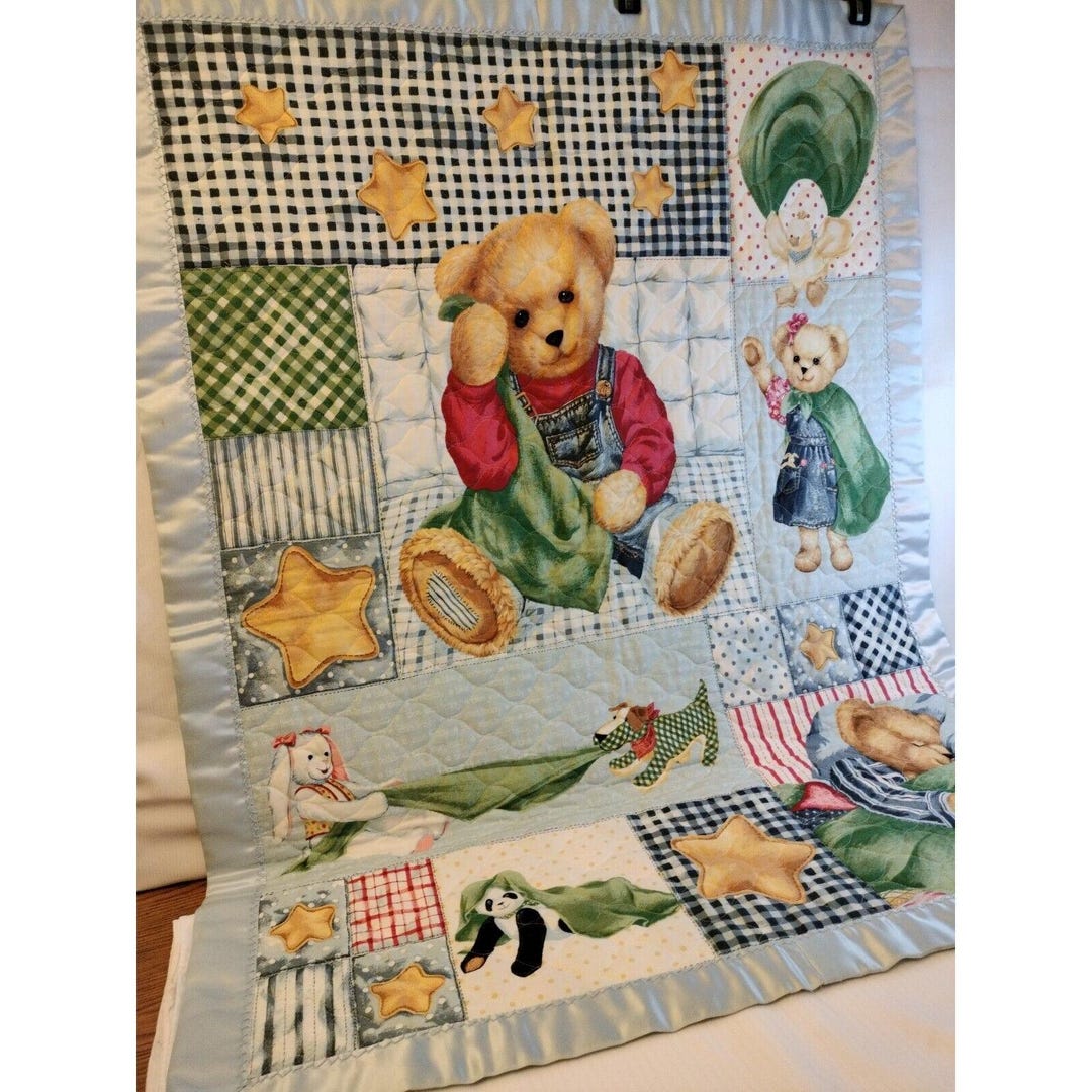 Vintage Quilted Crib Teddy Bear Reversible Small Animal Print on the ...