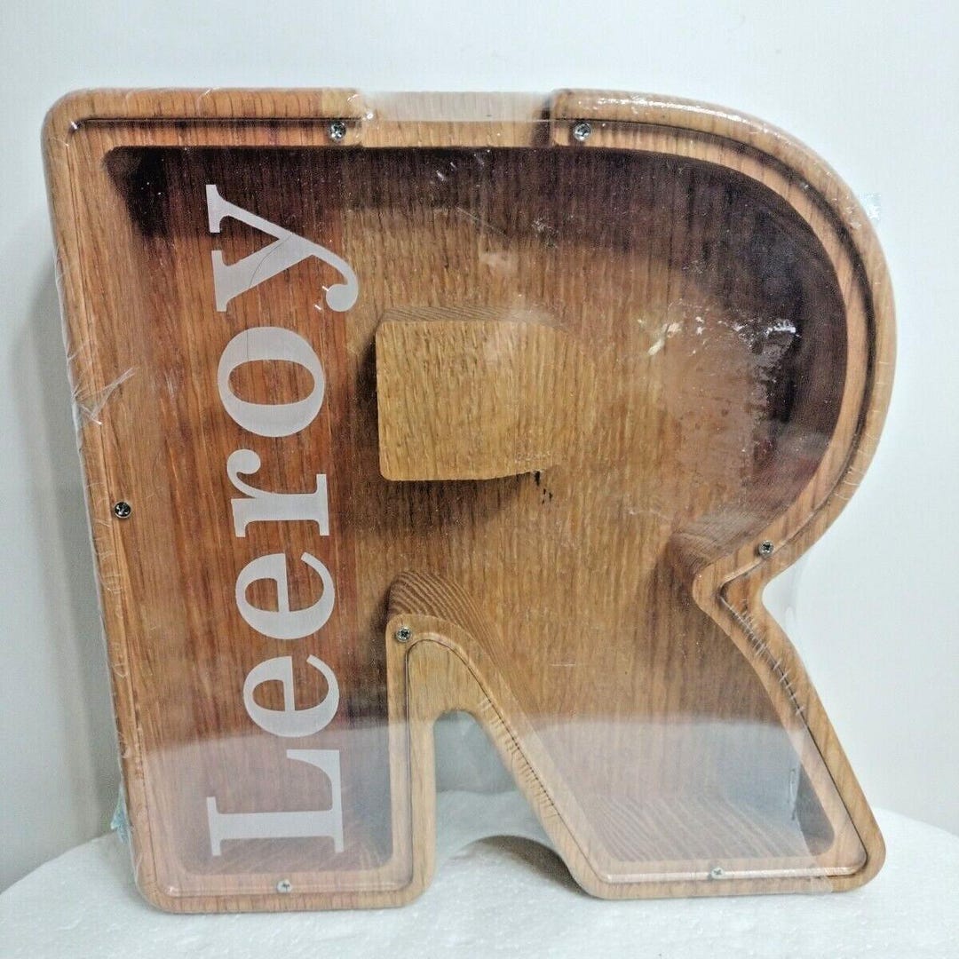 R Wooden Money Saving- Letter Piggy Bankmoney Saving Box Coins New 9"x9 ...