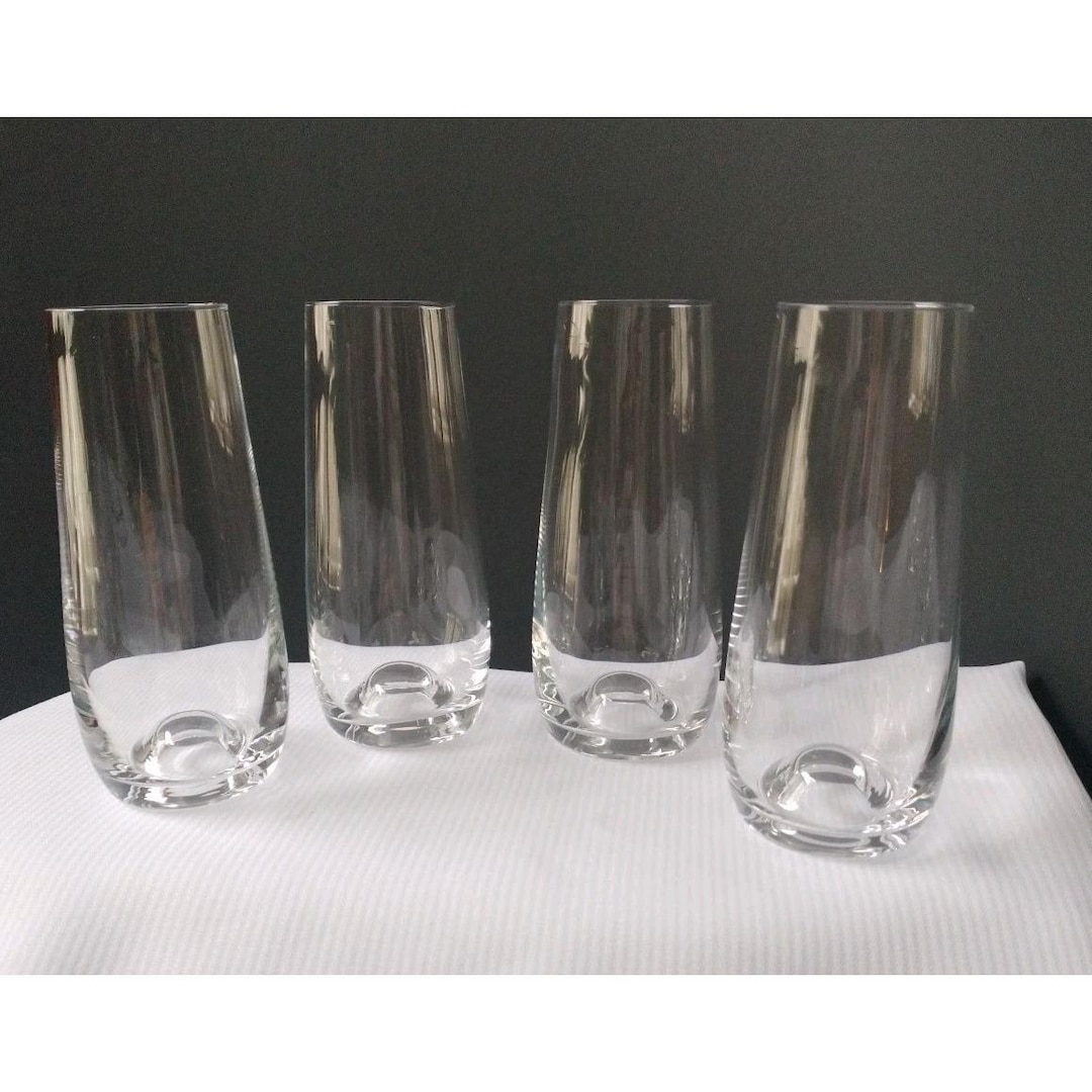 Set of 4 Lenox Stemless Bubble Dimple Bottom Flute Crystal Glasses 5"5 ...