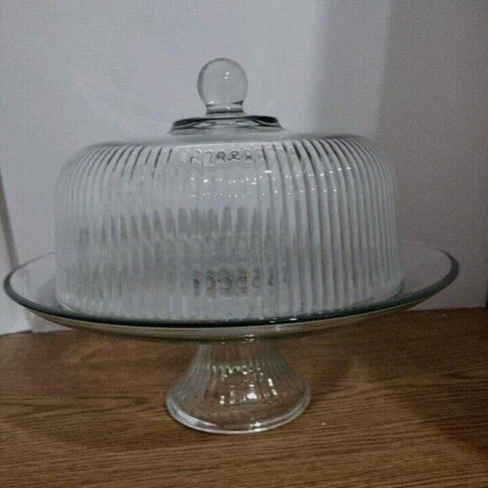 Vintage Covered Cake Stand - Ribbed Cover & Pedestal Clear Glass Cake ...