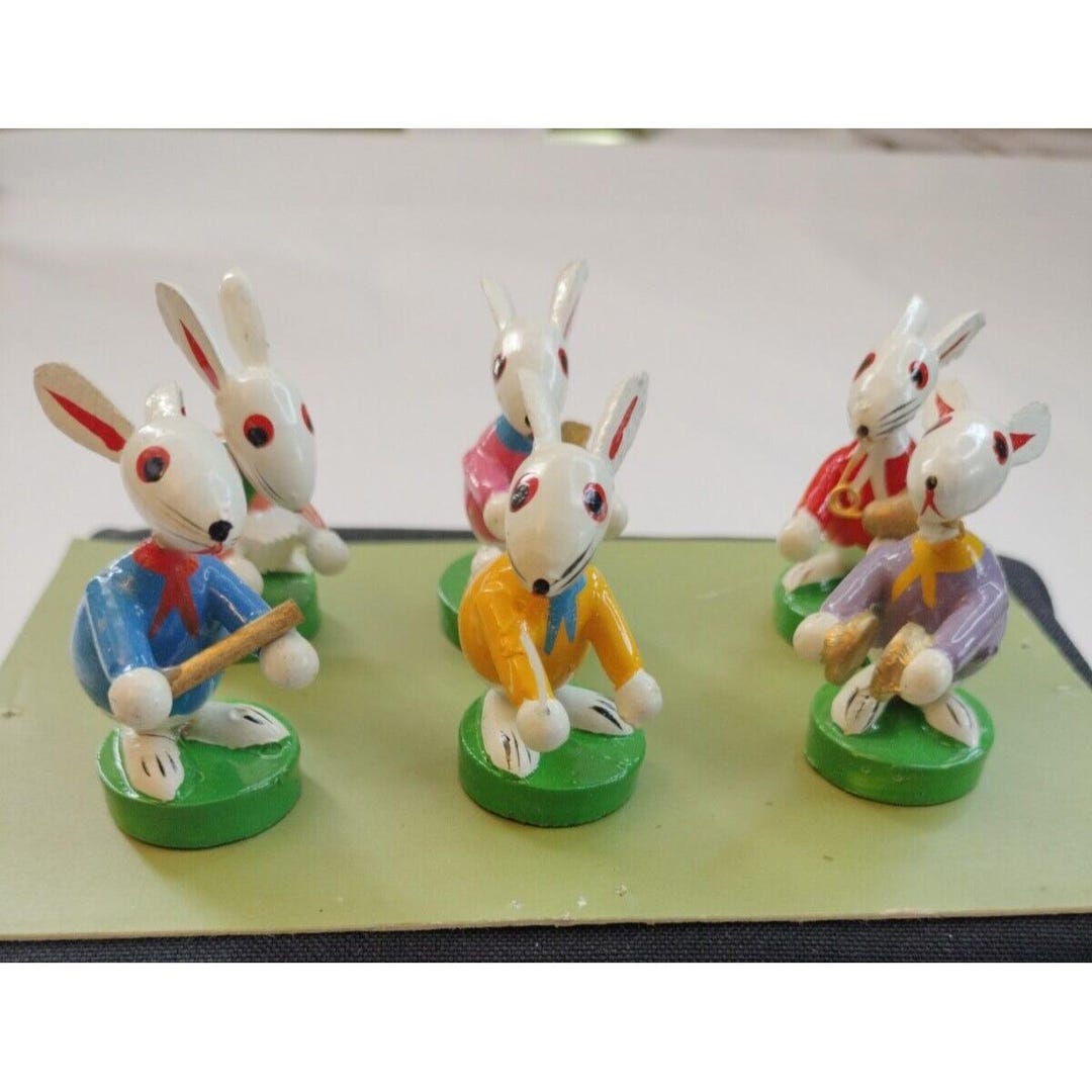Easter Bunnies Authentic Erzgebirge Set of 6 Band Playing Instruments ...
