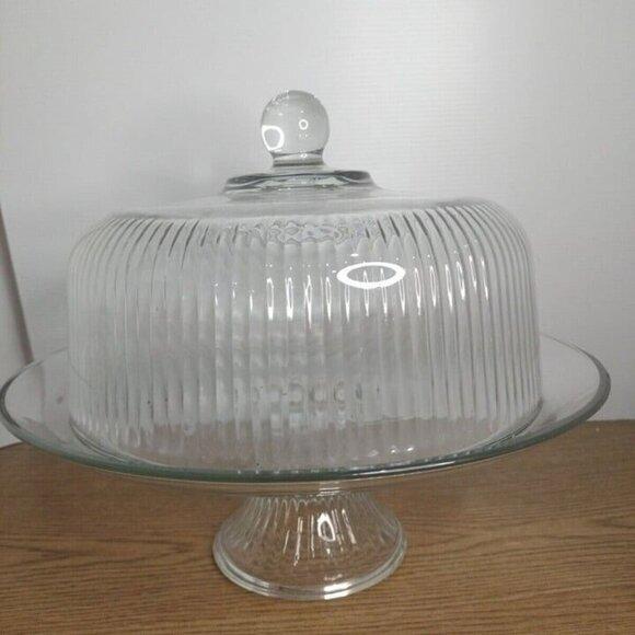 Vintage Covered Cake Stand - Ribbed Cover & Pedestal Clear Glass Cake ...