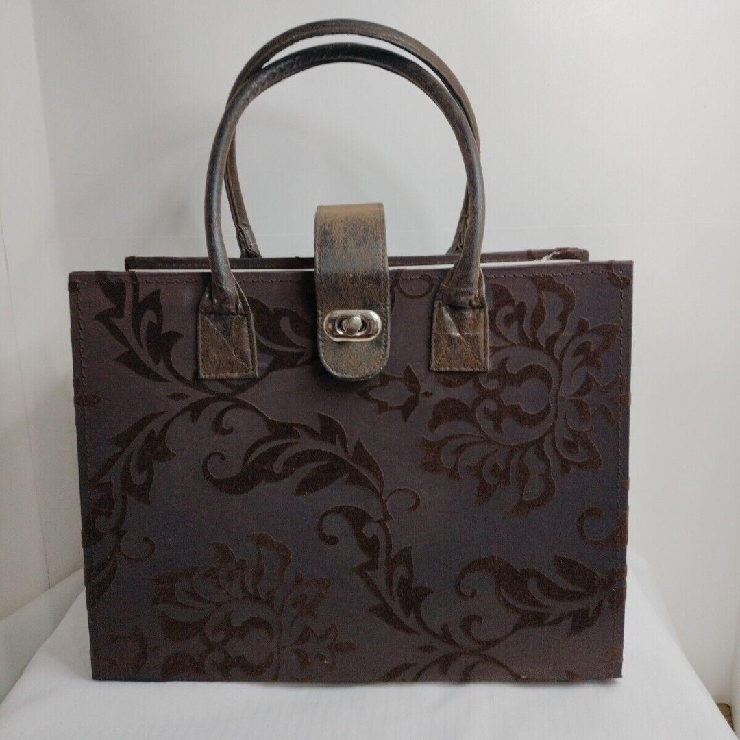 Accordion File Folder Organizer Tote Bag Leather & Brocade Fabric 13x10 ...