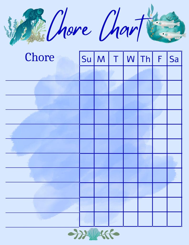 Ocean Themed Printable Chore Chart, Digital File for Fish To-do List - Etsy