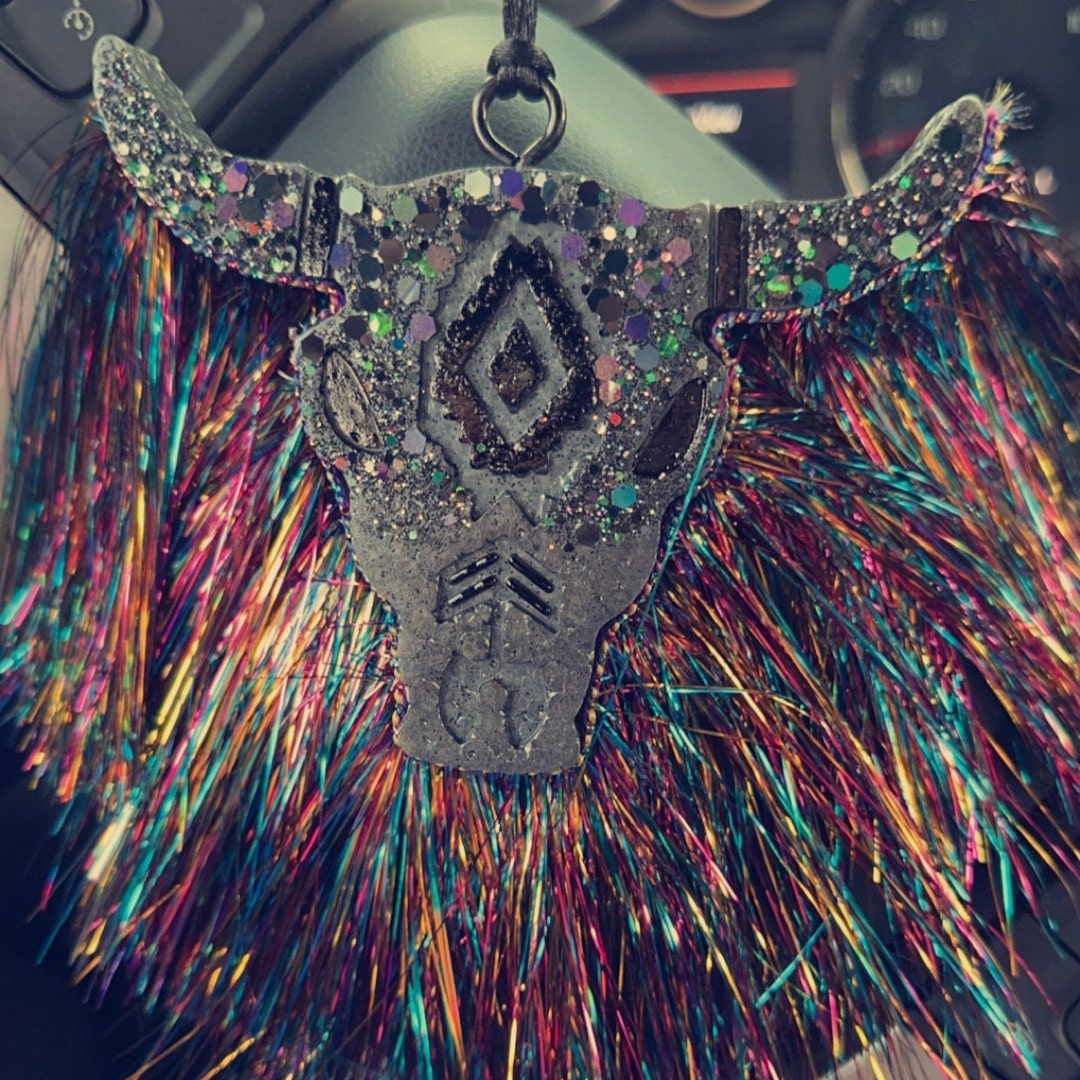 Freshie for Car Bull Skull Car Freshie With Fringe- Metallic Car ...